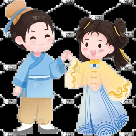 手绘 七夕可爱牛郎织女人物插画6素材 花瓣网