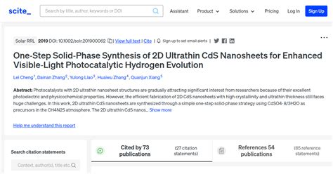 One‐step Solid‐phase Synthesis Of 2d Ultrathin Cds Nanosheets For