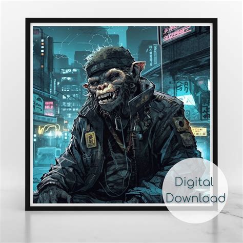 Human Like Monkey In A Futuristic Cyberpunk Environment Etsy