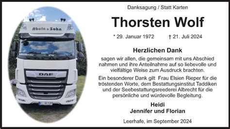 Traueranzeigen Von Thorsten Wolf Nordwest Trauerde