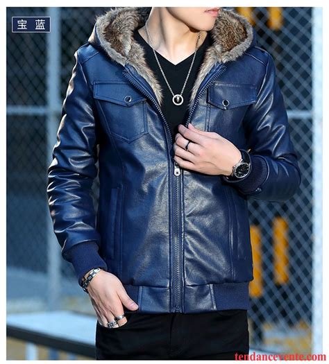 Blouson Cuir Homme En Solde Beau Slim Veste Plus De Velours Renforcé