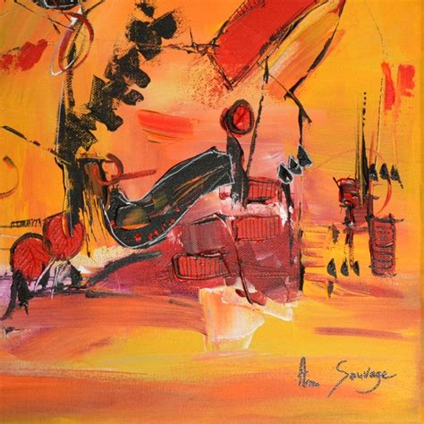Tableau Abstrait Jaune Et Rouge Peinture Abstraite Moderne