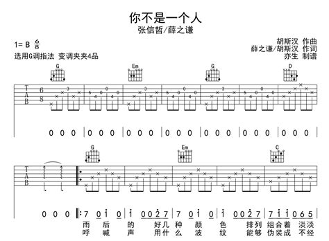 薛之谦张信哲《你不是一个人》吉他谱 G调原版弹唱吉他谱 简谱网