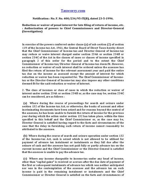 Waiver Of Interest U S 234a 234b And 234c Of The Income Tax Act Pdf