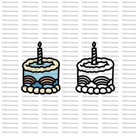오케이티콘 생일 촛불 케이크 아이콘 개별 컬러라인