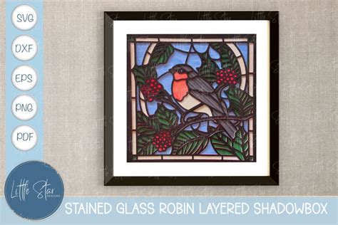 Stained Glass Robin Layered Shadow Box