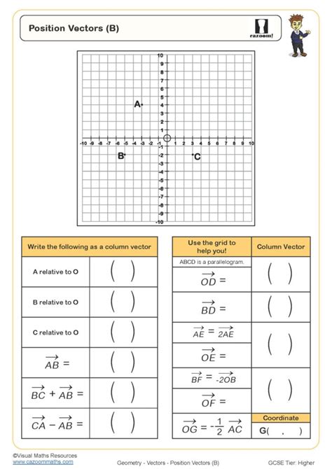 Position Vectors B Worksheet Cazoom Maths Worksheets