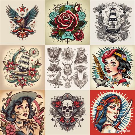 American Traditional Tattoo Flashes Midjourney Prompt Promptbase