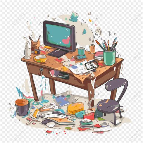 지저분한 책상 벡터만화클립 아트상표 Png 일러스트 무료 다운로드 Lovepik