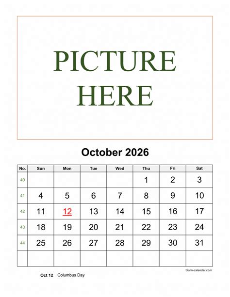 Free Download Printable October 2026 Calendar Pictures Can Be Placed At The Top
