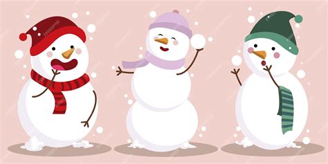Premium Vector Three Christmas Snowmen Playing Snowballs
