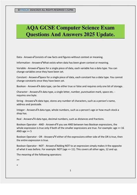 Aqa Gcse Computer Science Exam Questions And Answers 2025 Update Aqa Gcse Computer Science