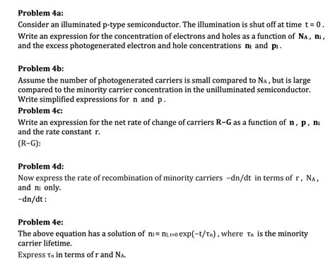 solved problem 4a consider an illuminated p type semiconductor the
