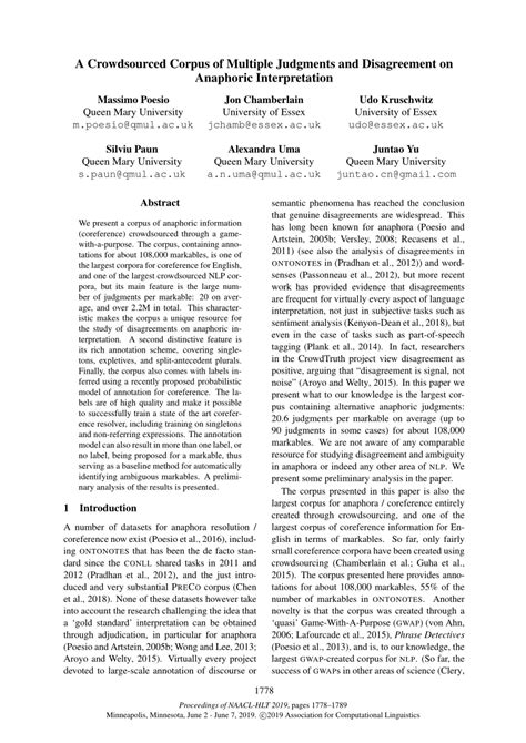 Pdf A Crowdsourced Corpus Of Multiple Judgments And Disagreement On