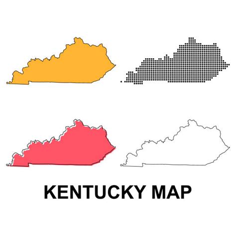 270 Geographic Border Map And Flag Of Kentucky Bluegrass State Stock