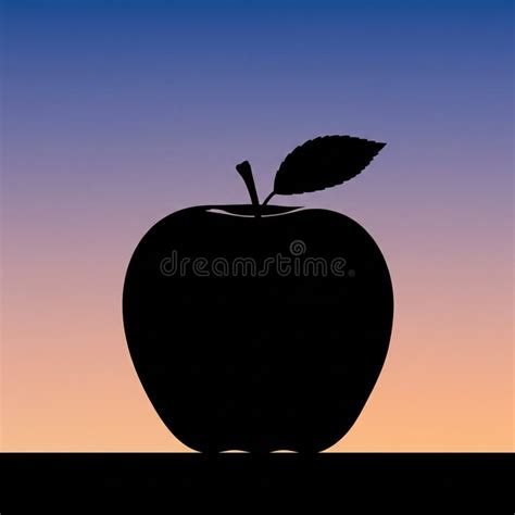 Silhouette Of An Apple With A Leaf On A Stem Against A Gradient Sky