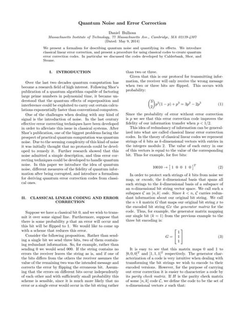 Quantum Noise And Error Correction Pdf