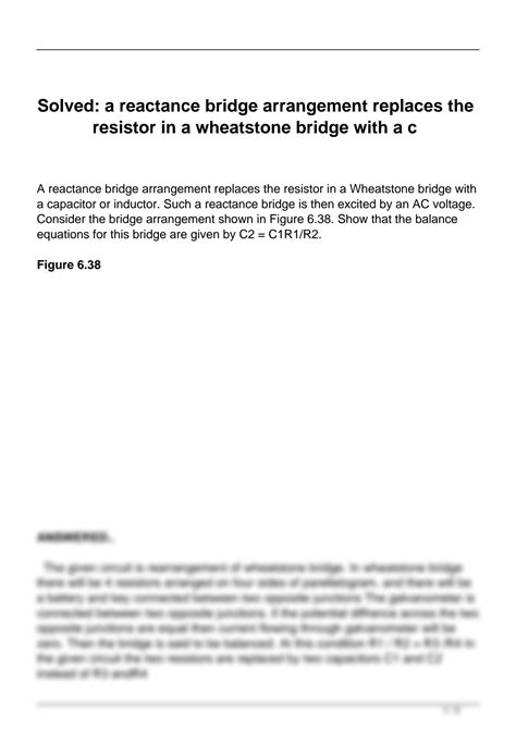 Solution Solved A Reactance Bridge Arrangement Replaces The Resistor