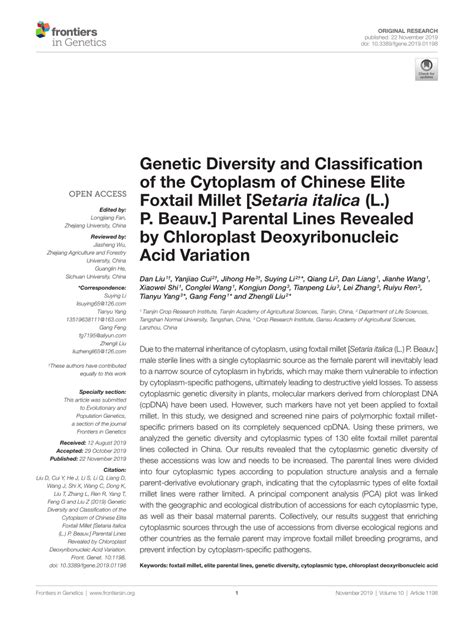 Pdf Genetic Diversity And Classification Of The Cytoplasm Of Chinese