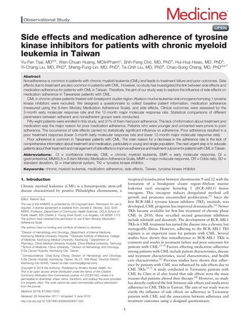 Pdf Side Effects And Medication Adherence Of Tyrosine Kinase