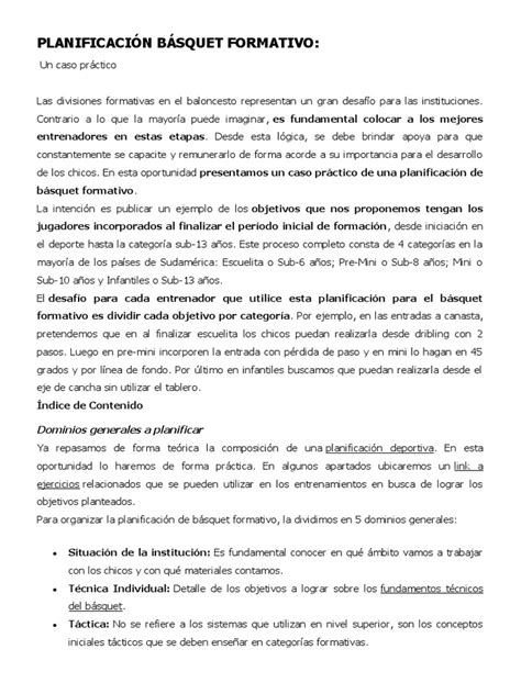 Planificación De Básquet Formativo Pdf Defensor Asociación De