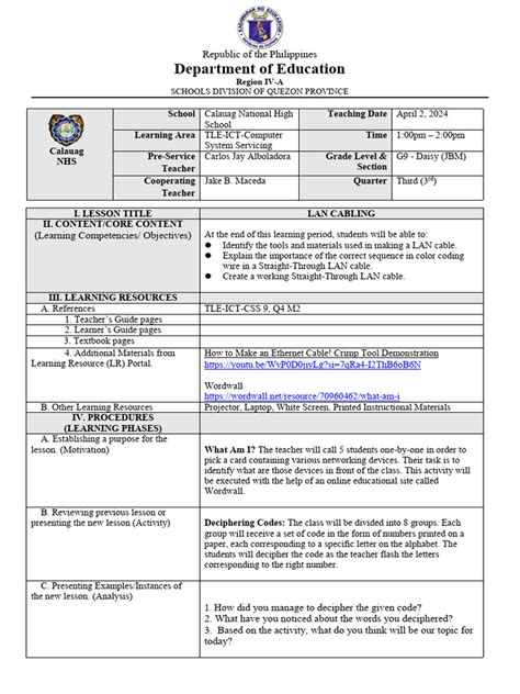 Tle Ict 9 Lan Cabling Lp Download Free Pdf Manufactured Goods