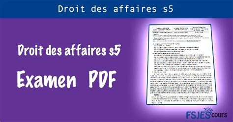 Droit Des Affaires Examen S5 Pdf FSJES Cours