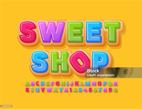 벡터 다채로운 로고 달콤한 가게 밝은 도넛 알파벳 문자와 숫자 귀여운에 대한 스톡 벡터 아트 및 기타 이미지 귀여운 그래픽 프린트 다중 색상 Istock