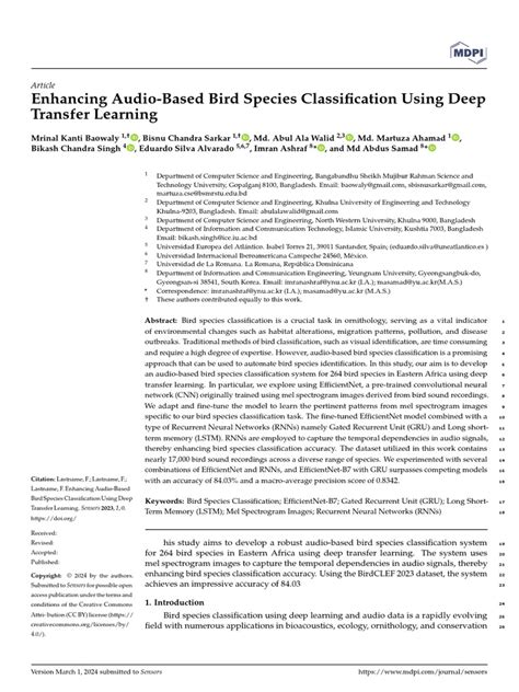 Bird Species Classification Mdpi Pdf Artificial Neural Network Conservation Biology
