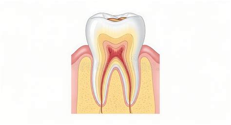 Detailed Anatomical Illustration Of A Tooth With Cavity And Root Structure On White Stock