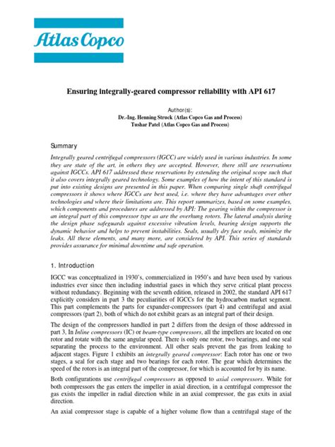 Ensuring Integrally Geared Compressor Reliability Api 617 Pdf