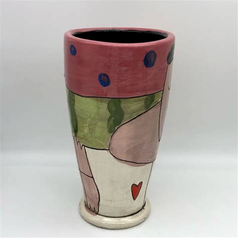 Vintage Accents Large Pottery Vase Signed Sandra Magsamen Interior Love Cursive Writing