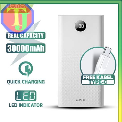 Jual PowerBank ROBOT 30000mah RT30 2 4A Dual Input Port Type C Micro USB 3 Output Original