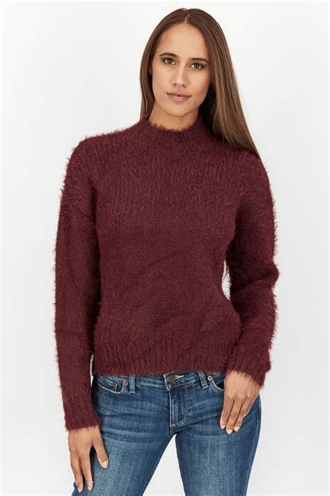 Jennyfer Women Mock Neck Long Sleeves Sweater Plum Brands For Less
