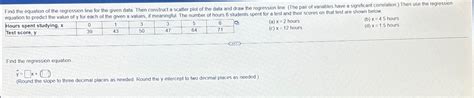 Solved Find The Equation To Predict The Value Of Y For Each Chegg