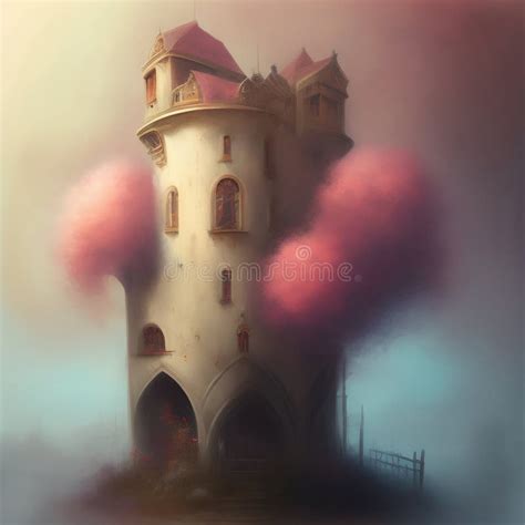 Generative Ai Cute Tower In A Fantasy Landscape Stock Illustration