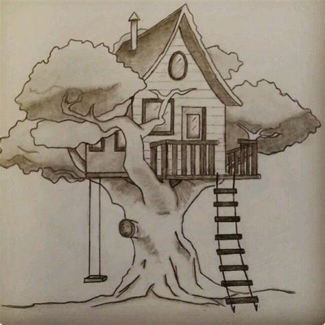 Tree House Drawing With Stairs Art Sketches