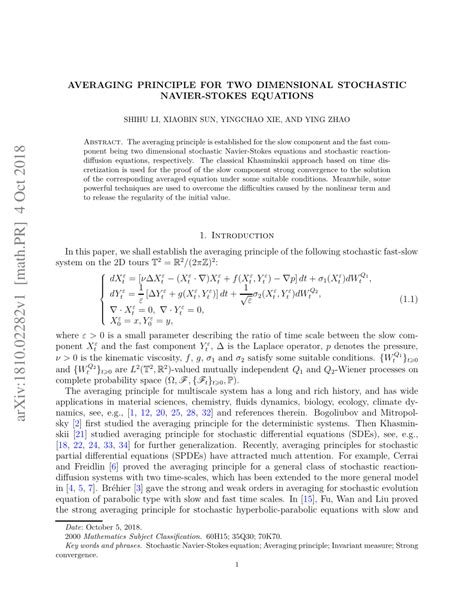 Pdf Averaging Principle For Two Dimensional Stochastic Navier Stokes Equations