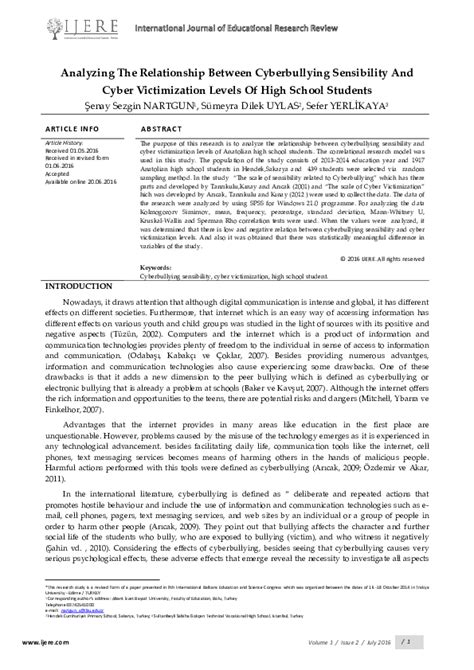 Pdf Analyzing The Relationship Between Cyberbullying Sensibility And