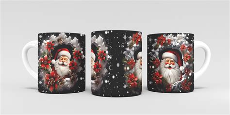 3d Snowman Hole In Red Snowflakes Wall Mug Wrap 11oz And 15oz Mug Wrap