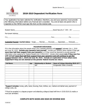 Fillable Online Microsites Bridgew 2018 2019 Dependent Verification