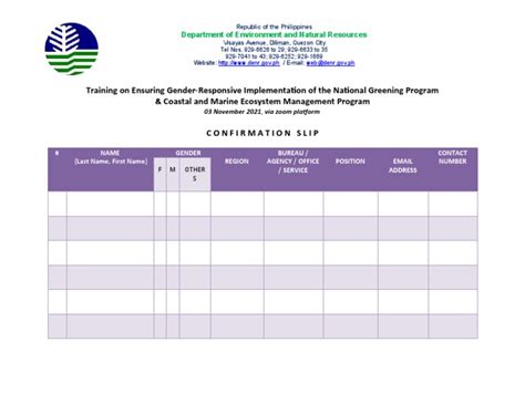 Confirmation Slip Ensuring Gender Responsive Negp And Cmemp Pdf