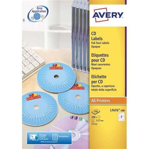 Avery boîte de 200 étiquettes laser monochrome pour cd et dvd l7676 25