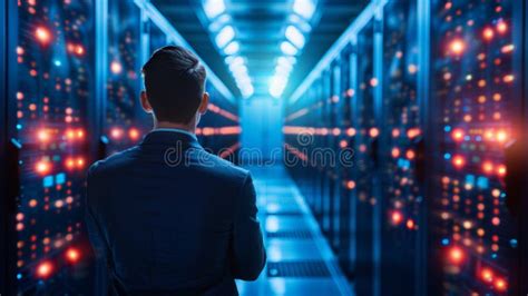 Man In Data Center Monitoring Servers Stock Illustration Illustration Of Administrator