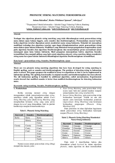Pdf Phonetic String Matching Termodifikasi