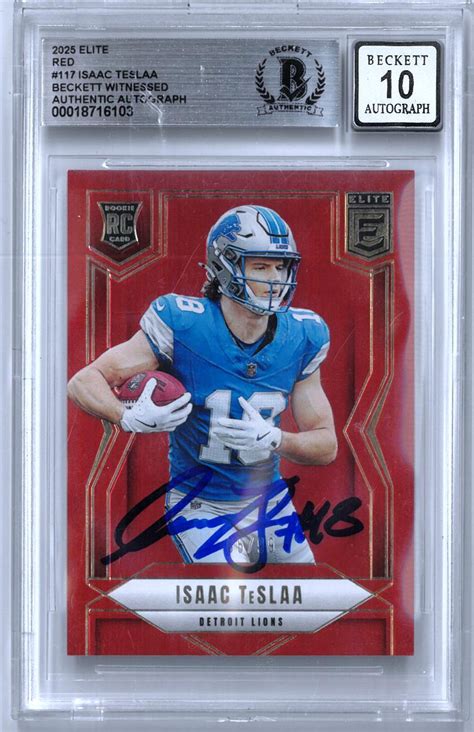 Issac Teslaa Autographed 10 Grade 2025 Elite Red Rookie Card Detroit