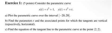 Solved Exercice 1 5 Points Consider The Parametric Curve Chegg