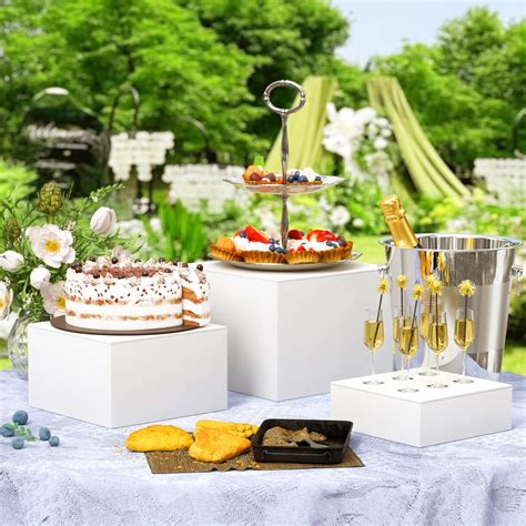 Acrylic Buffet Risers 3pcs White Display Risers For Buffet