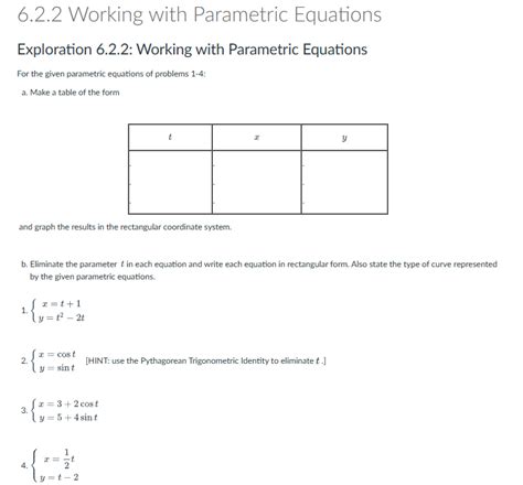 Solved Working With Parametric Equations Exploration Chegg