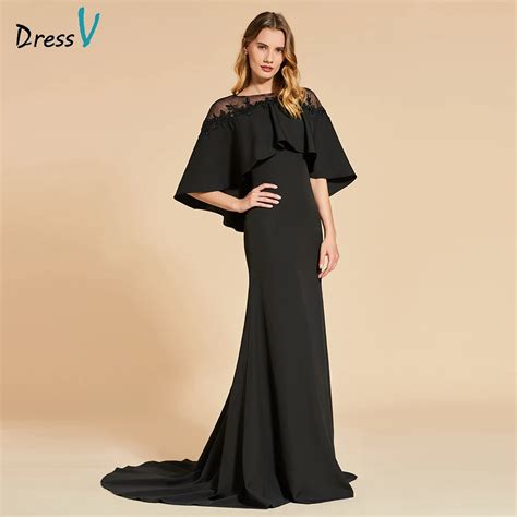Dressv Black Evening Dress Sext Mermaid Long Sleeves Floor Length